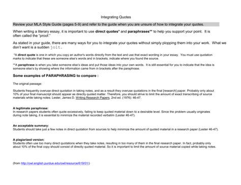 Integrating Quotes Mla Style Guide For Literary Essays