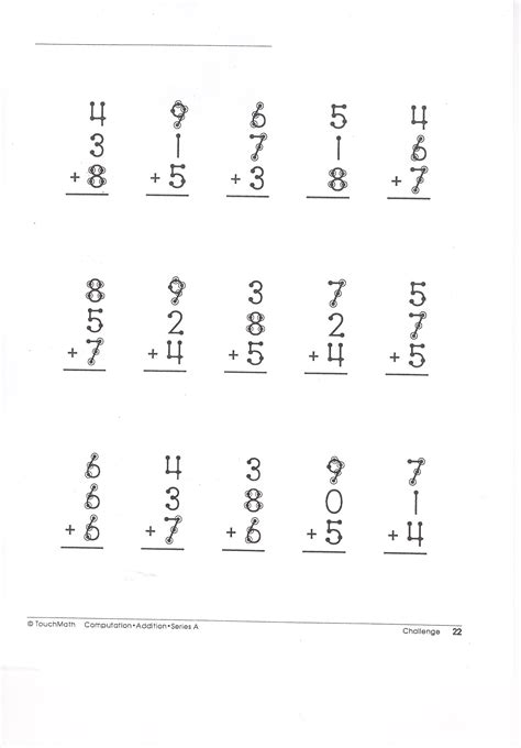 Free Printable Touch Math Addition Worksheets Educational Printable