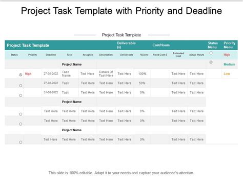 Project Task Template With Priority And Deadline Ppt Powerpoint Presentatio
