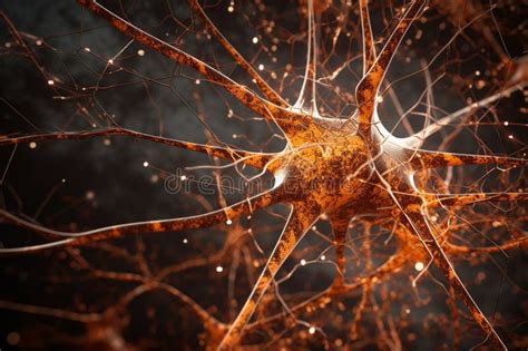 Ai Generative 3d Rendering Of Neuron Cell With Neurons In Brain Nervous System Stock