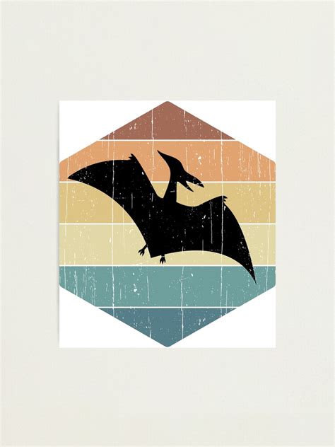 Pterodactyl Dinosaur Silhouette On A Retro Vintage Sunset Hexagon