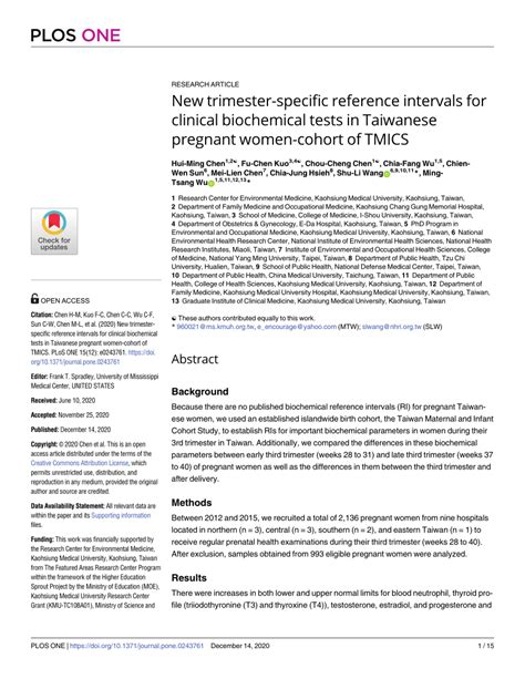 Pdf New Trimester Specific Reference Intervals For Clinical Biochemical Tests In Taiwanese