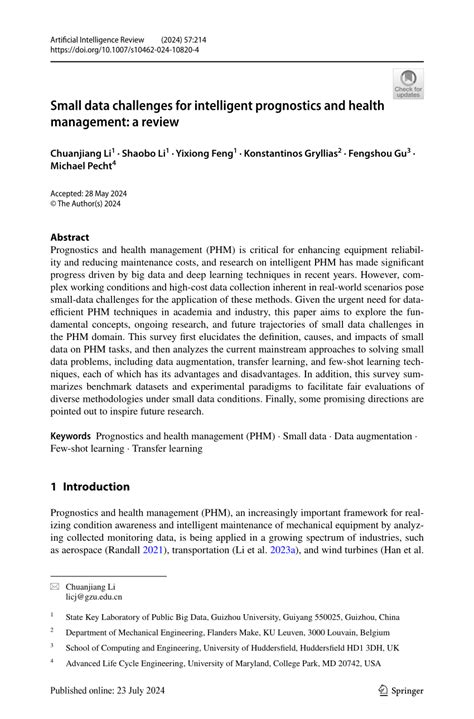 Pdf Small Data Challenges For Intelligent Prognostics And Health Management A Review
