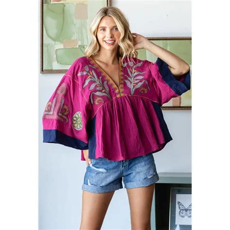 Embroidery Patch Gauze Top Aolrc