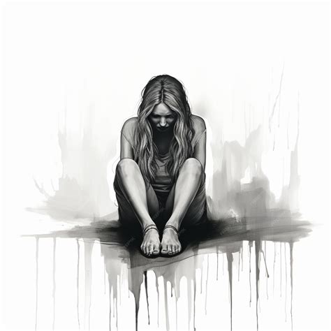 Premium Photo Woman Girl Depressed Sitting On The Floor Anxious Scared Black And White