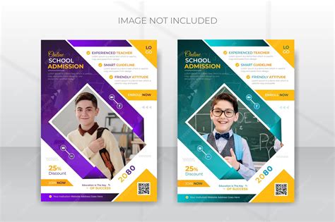 추상 온라인 학교 입학 어린이 4 전단지 디자인 또는 기업 음성 영어 소책자 템플릿 프리미엄 벡터