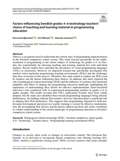 Factors Influencing Programming Education In Sweden Pdf Teachers Curriculum