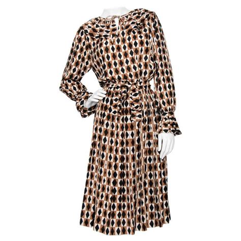 1970s Vintage Yves Saint Laurent Graphic Silk Day Dress