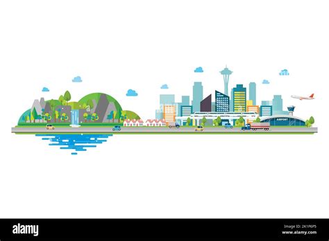 Cityscape With Infrastructure And Nature Landscape Vector Illustration Stock Vector Image And Art