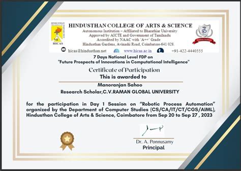 Day 01 National Level Faculty Development Programme Certificate On