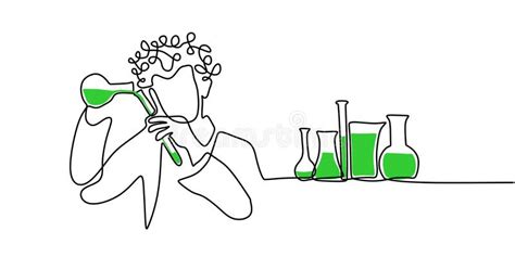 Continuous One Single Line Of Nerd Scientist Doing Experiment Isolated