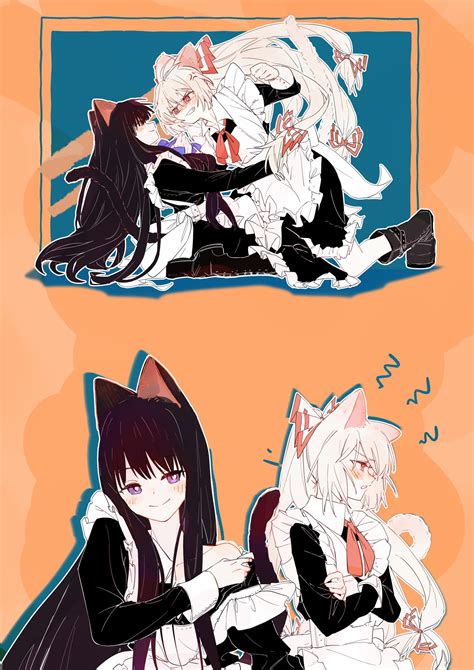 Safebooru 2girls Alternate Costume Anger Vein Animal Ears Apron Black