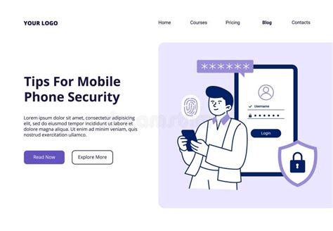 Mobile Cyber Security A Male Character Uses A Fingerprint To Log In To