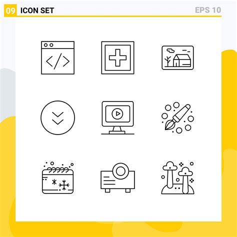 Set Of 9 Vector Outlines On Grid For Monitor Down Estate Circle Real Estate Editable Vector