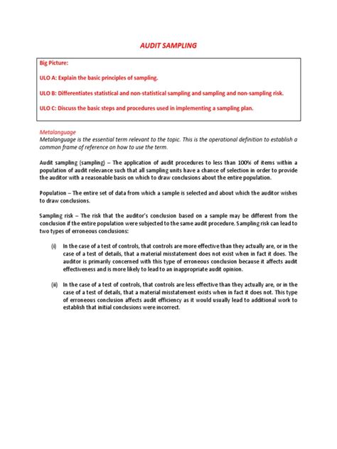 Audit Sampling Principles And Risks Pdf Audit Sampling Statistics