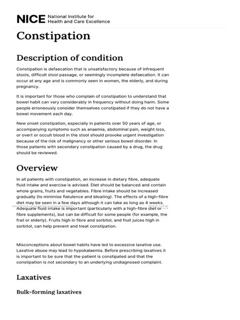 Constipation Treatment Summaries Bnf Nice Pdf Constipation Digestive System