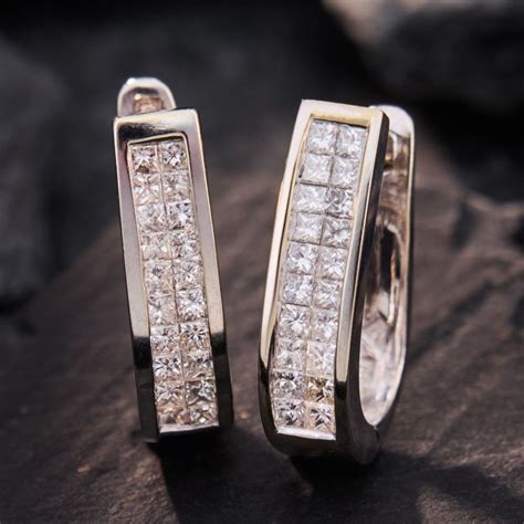 Oval Hoop Diamond Earrings 14k White Gold