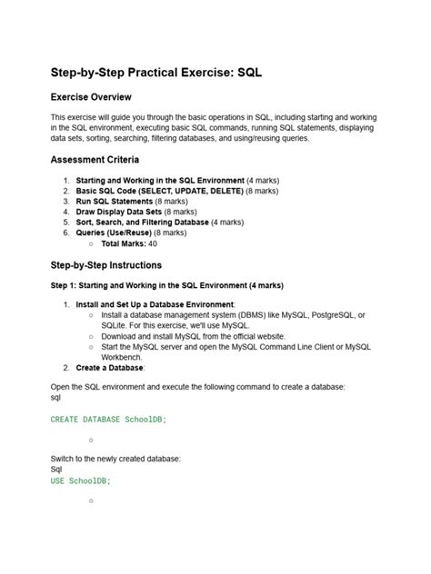 Step By Step Practical Exercise Sql Pdf Sql Databases