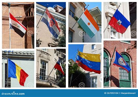 Flags Outside Of Embassies In Washington Dc Editorial Stock Image