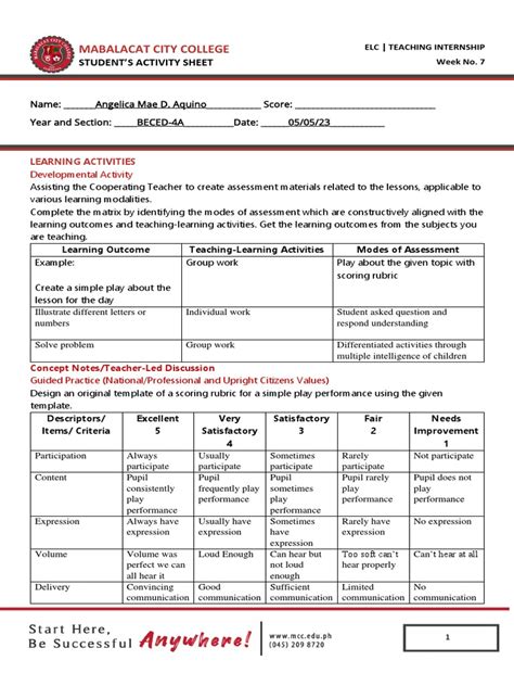 Elc Week 7 Student Activity Sheet Pdf Educational Assessment