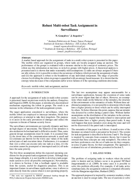 Pdf Robust Multi Robot Task Assignment In Surveillance