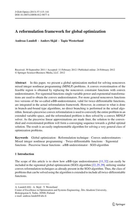 Pdf A Reformulation Framework For Global Optimization