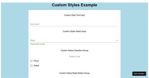 mui rhf components custom styles example codesandbox