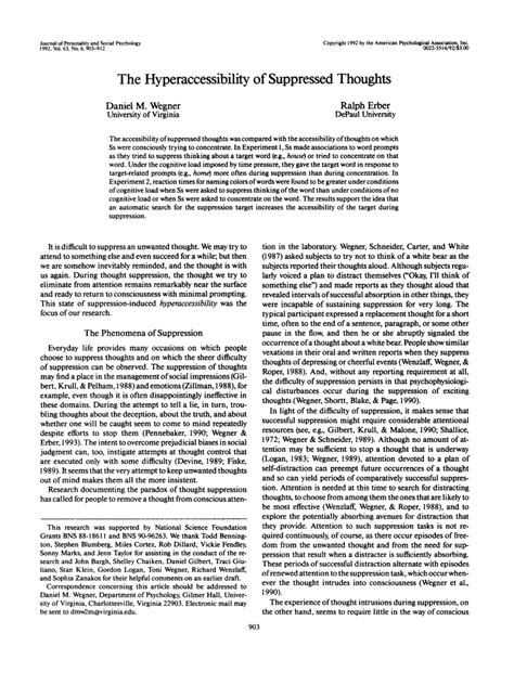 Pdf The Hyperaccessibility Of Suppressed Thoughts