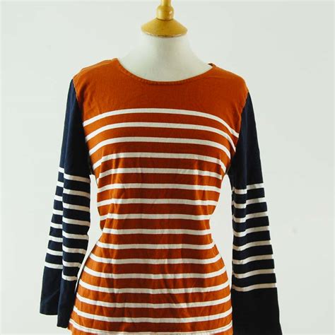Burnt Orange Striped Long Sleeve Tee Shirt 12 Blue 17 Vintage Clothing