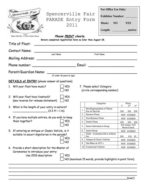 Parade Entry Form Pdf Spencerville Fair Fill Out And Sign Printable