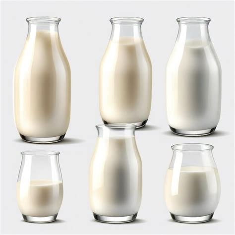 A Series Of Different Glass Containers With Milk In Them Premium Ai