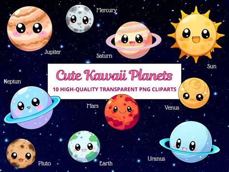 Kawaii Planets Cute Colourful Kawaii Planet Space Themed Stickers
