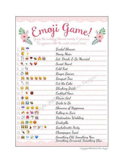 Free Bridal Shower Emoji Game Printable Free Printable Emoji