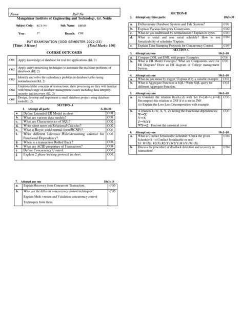 Put Question Paper Dbms Download Free Pdf Databases Database