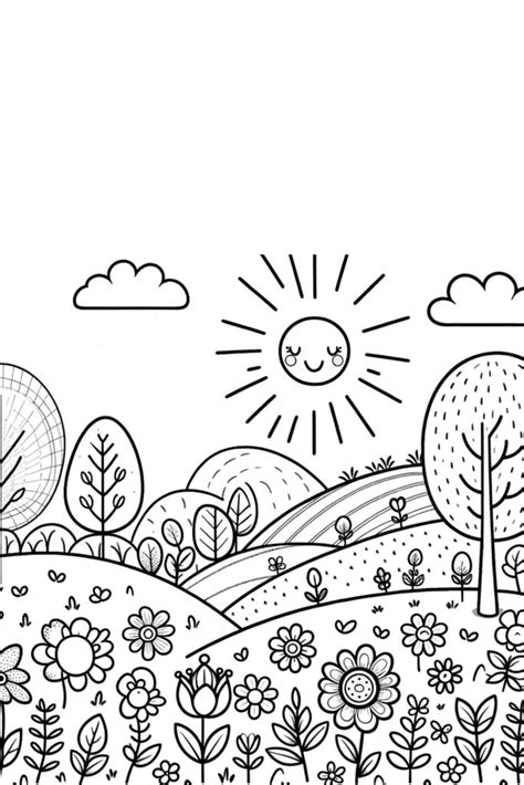 春の塗り絵『春の輝き』【子供向け図柄の無料ダウンロード】 印刷・商用利用可 無料プリントのスタプリ
