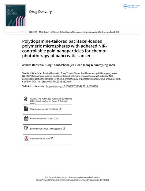 Pdf Polydopamine Tailored Paclitaxel Loaded Polymeric Microspheres
