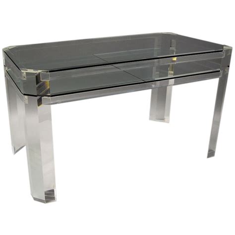 1970s All Clear Thick Lucite And Glass Desk At 1stdibs