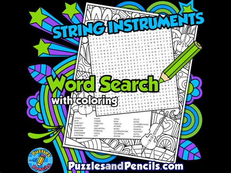 String Instruments Word Search Puzzle With Colouring Music Wordsearch