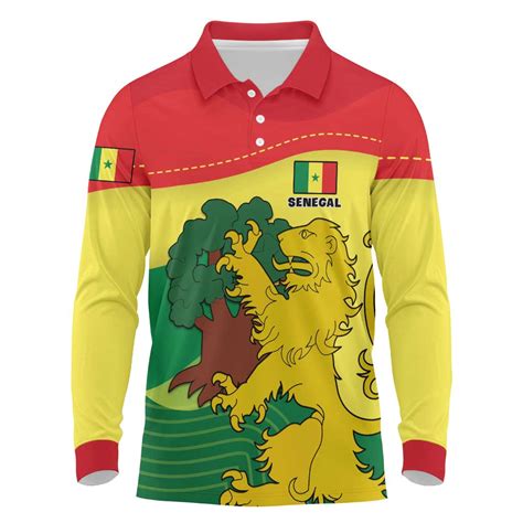 Custom Senegal Long Sleeve Polo Shirt With Bahamian Lion And Baobab