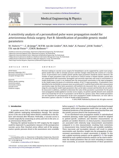 Pdf A Sensitivity Analysis Of A Personalized Pulse Wave Propagation