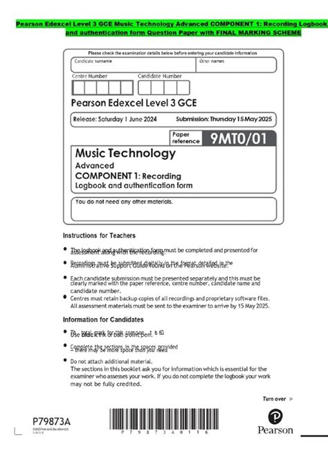 Pearson Edexcel Level 3 Gce Music Technology Advanced Component 1