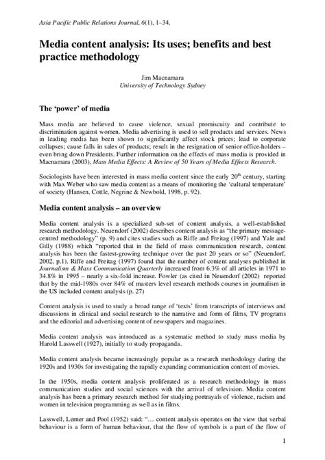 Pdf Media Content Analysis Its Uses Benefits And Best Practice Methodology