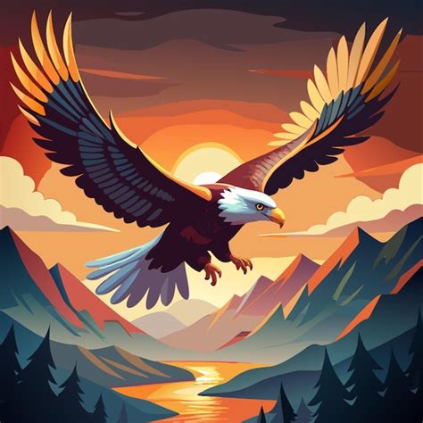 Eagle Flying Vector The Eagle Soars Or Glides In The Air With Wings Spread Wide Vector Premium