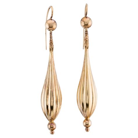 Long Victorian 18 Karat Gold Torpedo Form Dangle Earrings For Sale At