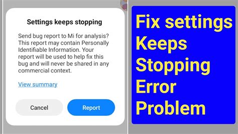 Fix Settings Keeps Stopping Send Bug Report To Mi For Analysis Problem Solve।mi Settings