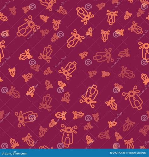 Brown Line Scooter Icon Isolated Seamless Pattern On Red Background Vector Stock Illustration