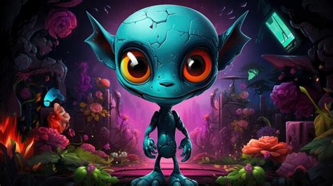 Premium Ai Image Cute Alien Poster Illustration