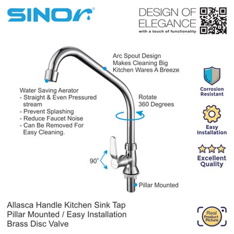 Sinor S 703 P Stainless Steel Spout Pillar Kitchen And Bathroom Faucet