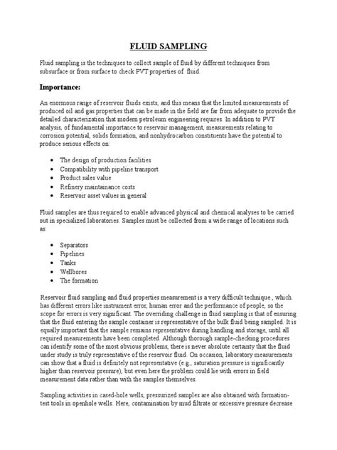 Fluid Sampling Pdf Petroleum Reservoir Liquids