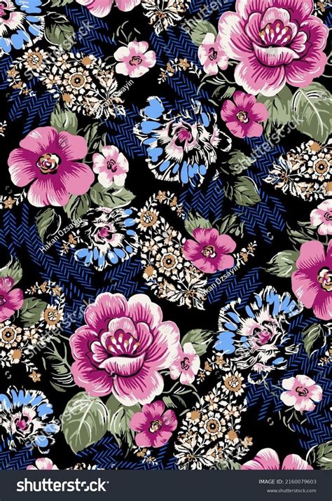 Floral Colorful Fabric Patterns Combined With Motifs And Textural